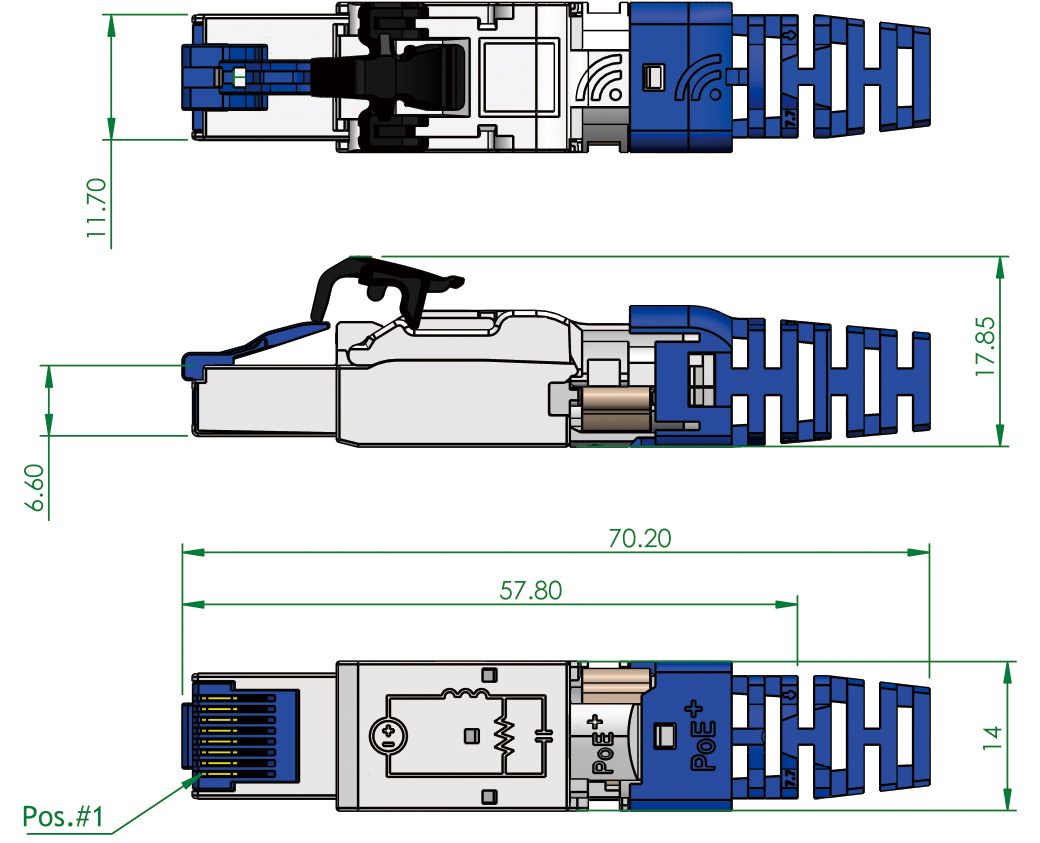 ISO/IEC Cat 6A STP PoE+ Field Termination Plug | HCI - Keystone Jack ...